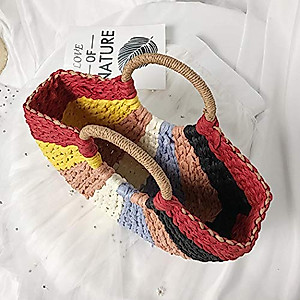 Gets Summer Women Straw Beach Hand-woven Rattan Tote Clutch Handle Bag