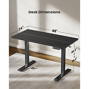 Marsail Electric Standing Desk, 48 * 24 Inch Height Adjustable Sit Stand up Desk with 3 Memory Preset, Headphone Hook Computer Desk Workstation for Home Office, Treadmill Pad
