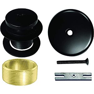 Westbrass D931K-62 1-3/8" Fine Thread Tip-Toe Bathtub Drain Plug Trim Set with One-Hole Overflow Faceplate and 1-1/2" Adapter Bushing, Matte Black