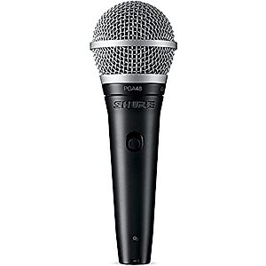 Shure PGA48 Dynamic Microphone - Handheld Mic for Vocals with Cardioid Pick-up Pattern, Discrete On/Off Switch, 3-pin XLR Connector, 15' XLR-to-XLR Cable, Stand Adapter and Zipper Pouch (PGA48-XLR)