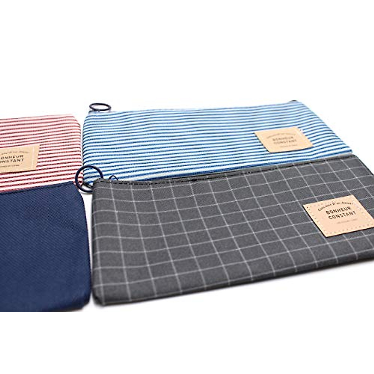 Canvas Pencil Holder 4 Pack Stripe Navy Pencil Case Colored Pencil Holder Organizer Plaid Cosmetic Makeup Bag Zipper Pouch for Kids Adults Girls Boys(Multicolor)