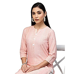 ROYALINK Women Indian Party wear Indian Women's Tunic Tops Cotton Peach Kurta for girls (as1, alpha, m, regular, regular)