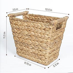 Wicker Trash Basket with Wooden Handles | Wicker Bathroom Trash Can | Woven Trash Can | Wicker Waste Basket for Bathroom, Bedroom, Living Room, Office