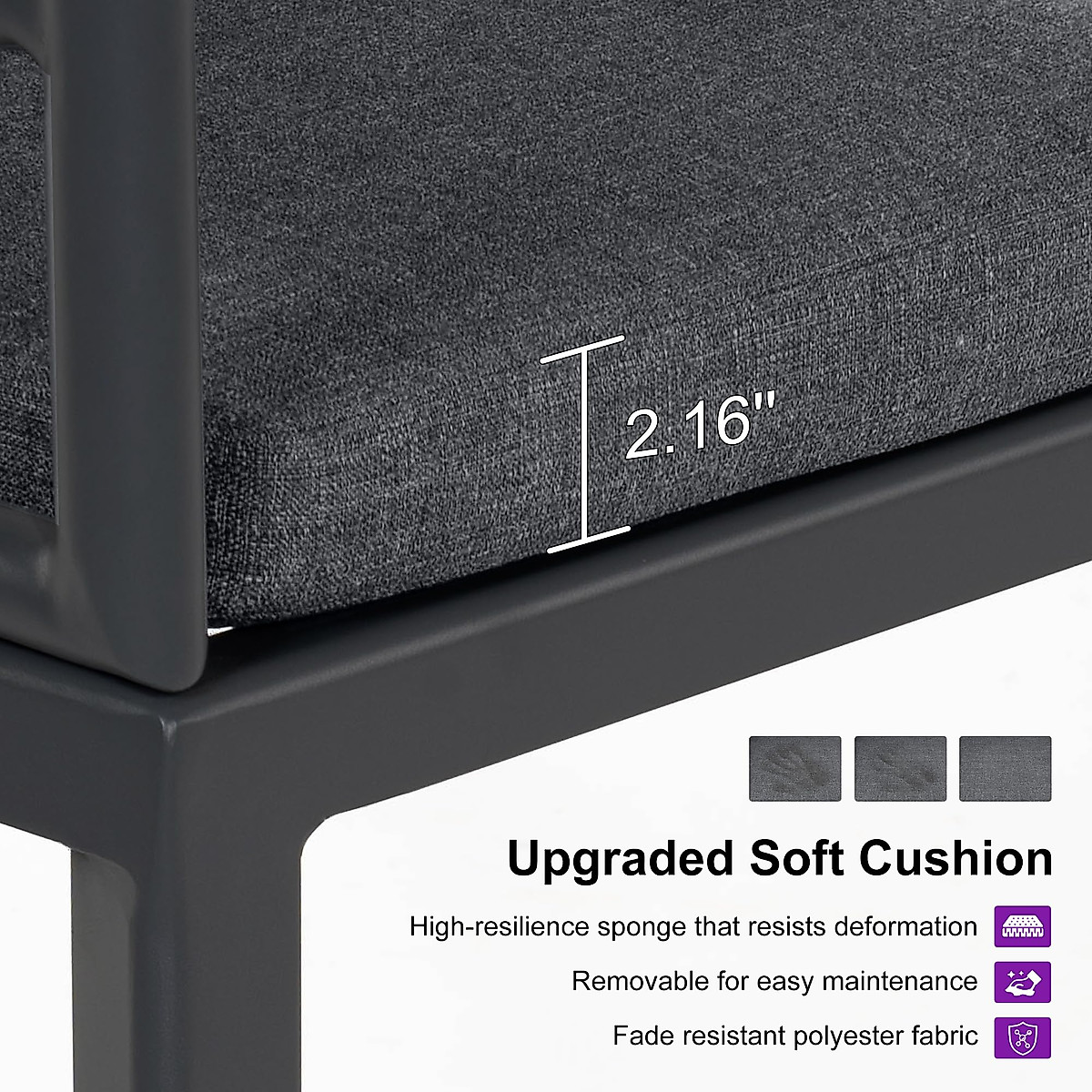 PURPLE LEAF Patio Bar Stools Set of 2 Outdoor Wicker Modern High Bar Chairs Metal Cushioned Barstools with Backs and Ergonomic Armrest for Balcony Garden Indoor Kitchen Island, Gray