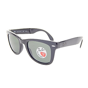 Ray-Ban Ray Ban Folding Wayfarer RB4105 601/58 Black/Crystal Green Polarized 54mm Sunglasses, 54 mm