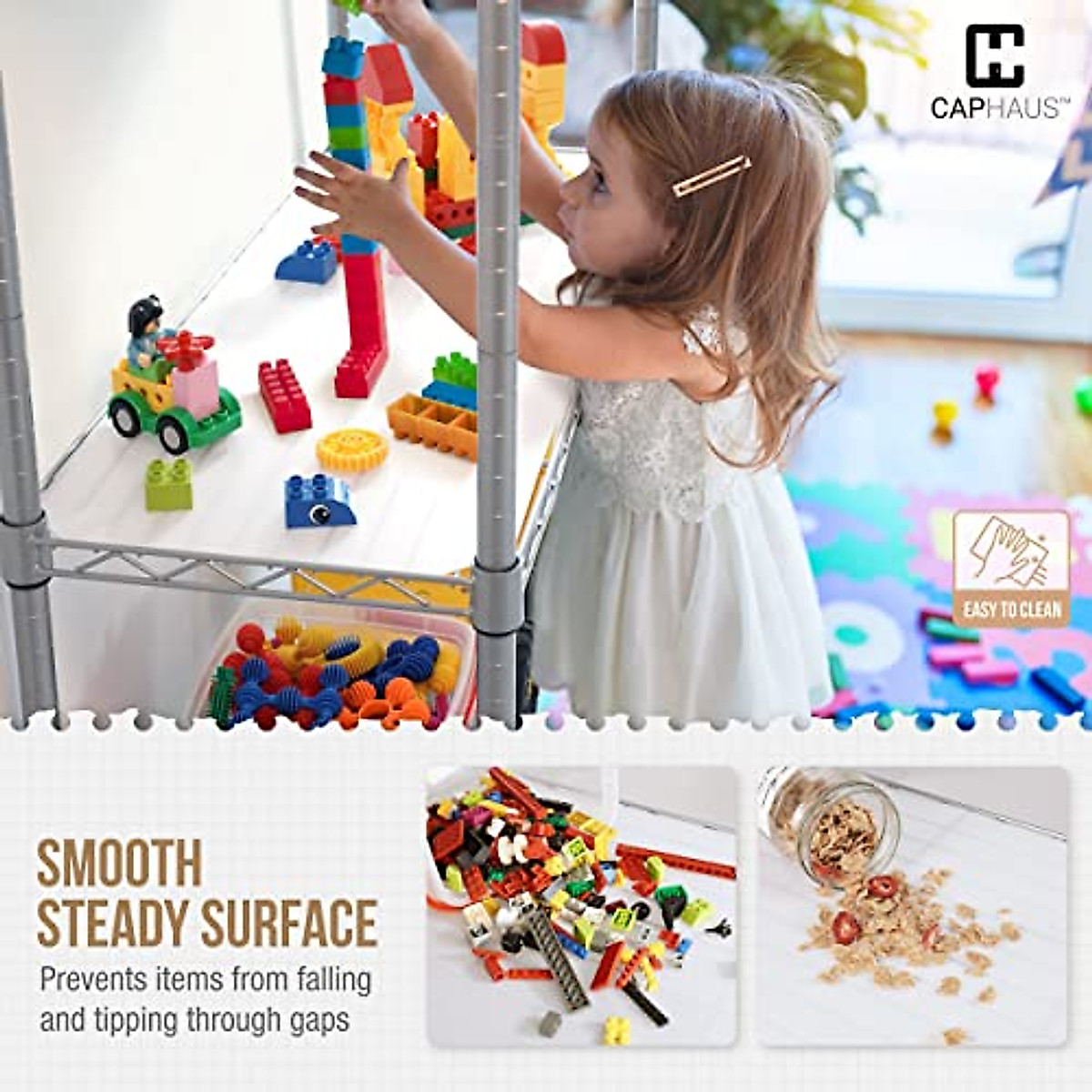 CAPHAUS NSF Adjustable 5 Tier Wire Shelving Unit w/Basket & Liner, Metal Storage Rack Corner Shelves, Storage Rack for Kitchen, Bathroom, Laundry Closet, Metal Wire Shelving w/Basket Shelves Black