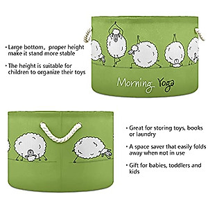 linqin Funny Sheep Doing Yoga Large Collapsible Storage Basket, 20''x 14'' Nursery Basket for Toys, Pillows, Cushions in Bedroom, Living Room, Laundry Room, Home Decor