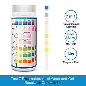 7 in 1 Aquarium Test Strips, Fish Tank Test Kit,Freshwater Saltwater Aquarium Water Test Kit to Detect pH Nitrite Nitrate Chlorine Carbonate Hardness (GH & KH)-100 Strips
