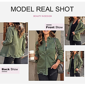 Dokotoo Jean Jacket Women Fashion Spring Summer Country Concert Outfits Casual Long Sleeve Denim Shirt Distressed Boyfriend Denim Jacket Shackets Western Jean Jacket Womens Clothing Green Jackets XL