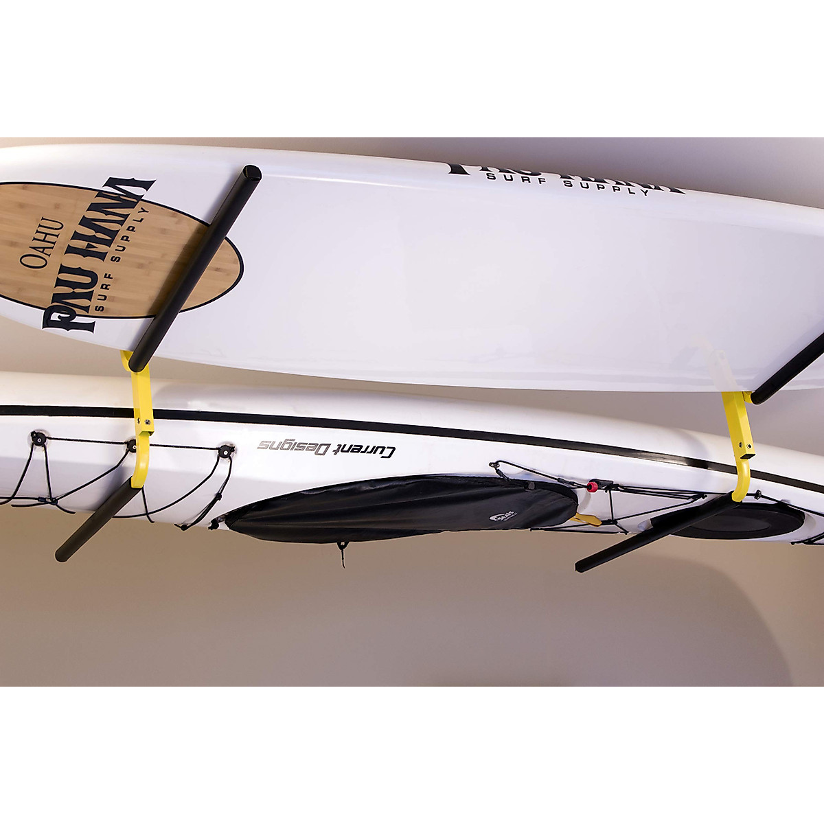 Suspenz Kayak Storage Rack, Ceiling/Under Deck Garage Hanger for 2 Kayaks and SUPs, Yellow, 11-7800