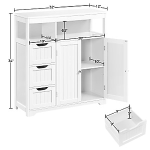 Yaheetech Bathroom Floor Cabinet, Wooden Storage Organizer with 3 Drawers and 2 Open Shelves, Freestanding Storage Cabinet with a Large Bottom Cabinet for Bathroom, Living Room, Kitchen, White