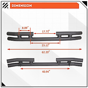 ECOTRIC Tubular Rear Bumper Rear Double Tube Bumper Compatible with 1997-2006 Jeep Wrangler TJ Steel Textured Black