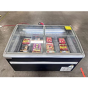 NAFCOOL 58‘’ Display Island Freezer Commercial Beverage Refrigerator，Supermarket Glass Top Cooler Market Grocery Island Merchandiser 18 cu.ft Sliding Glass Door Horizontal Showcase Freezer