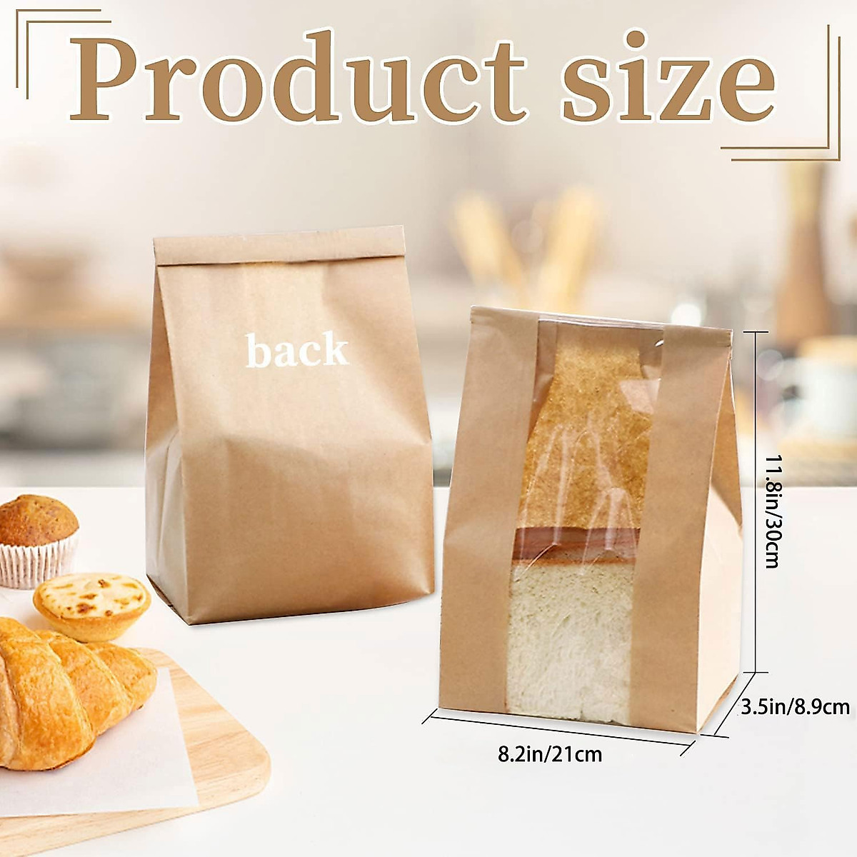 Paper Bread Bags - 30 Pack - Homemade Bread Storage Bags with Clear Window Includes Label Seal Stickers -Bakery Packaging Bags for Cookies, Bread, and Treats - Large Kraft 13.7x8.2x3.5inch Brown