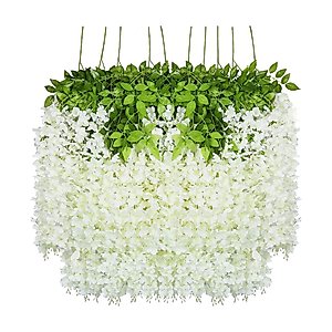 10 Pack White Wisteria Hanging Flowers Vine Garland, 3.28 Feet Fake Wisteria Flowers Strings,Artificial Wisteria Fake Flowers,Wisteria Vine for Home Room Garden Outdoor Wedding Arch Floral Wall Decor