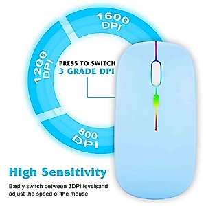 UrbanX 2.4GHz & Bluetooth Mouse, Rechargeable Wireless Mouse for Huawei nova 6 5G Bluetooth Wireless Mouse for Laptop/PC/Mac/Computer/Tablet/Android RGB LED Sky Blue