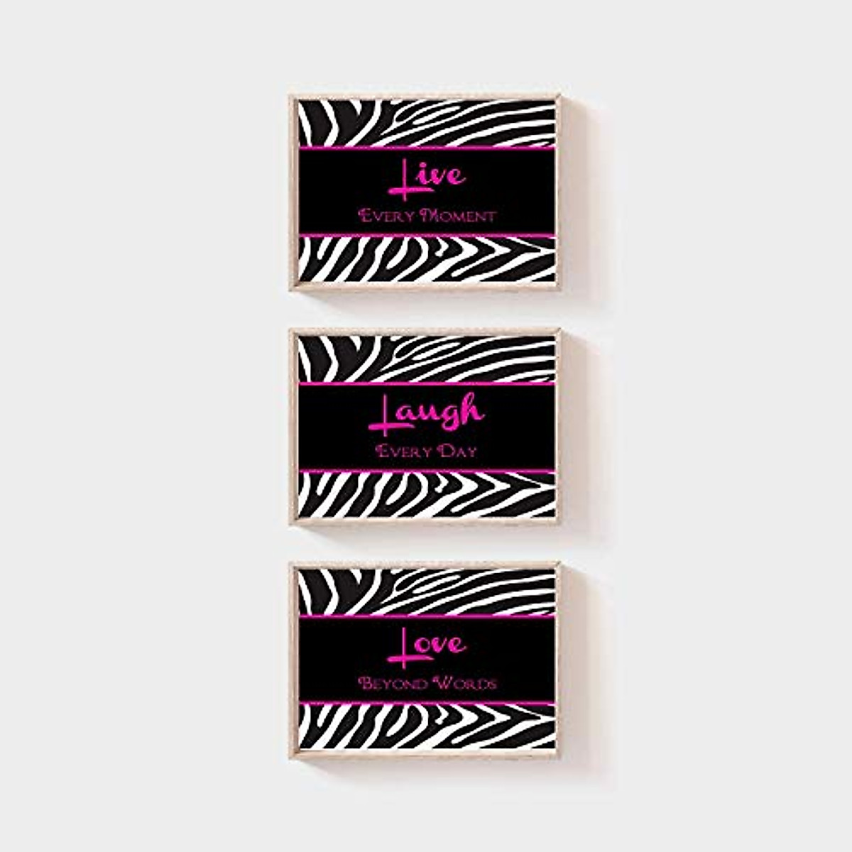 Live Laugh Love Animal Print Zebra Black and Hot Pink Wall Art Set of 3 5x7 or 8x10 Prints ((unframed))