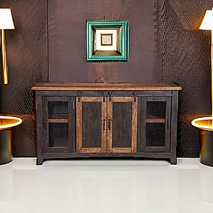 Martin Svensson Home Santa Fe 70" Solid Wood TV Stand, Antique Black and Aged Distressed Pine