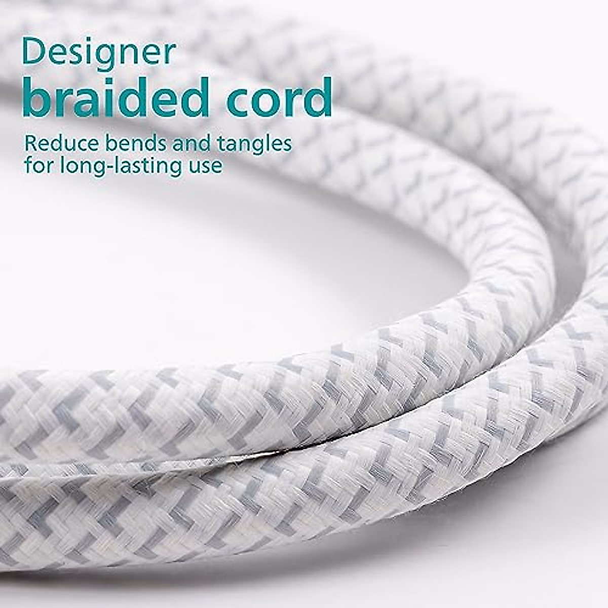 Philips EZFit 6-Outlet Surge Protector Power Strip, 8 Ft Braided Extension Cord, Widely Spaced Outlets, 1080 Joules, Flat Plug, for Home Office Dorm Essentials, White, SPC6066WB/37