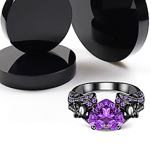 FLIUAOL Vintage Gothic Skull Rings Heart Cubic Zirconia Crystal Biker Cocktail Party Rings for Women Halloween Christmas Gifts (Purple, 9)