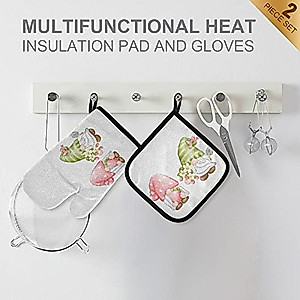 Strawberry Gnomes Oven Mitts Pot Holder Set Hello Spring Kitchen Decor Cooking Stove Gloves Heat Resistant Hot Pads Recycled for BBQ Baking Grilling