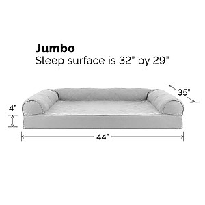 Furhaven Cooling Gel Dog Bed for Large Dogs w/ Removable Bolsters & Washable Cover, For Dogs Up to 95 lbs - Quilted Sofa - Silver Gray, Jumbo/XL