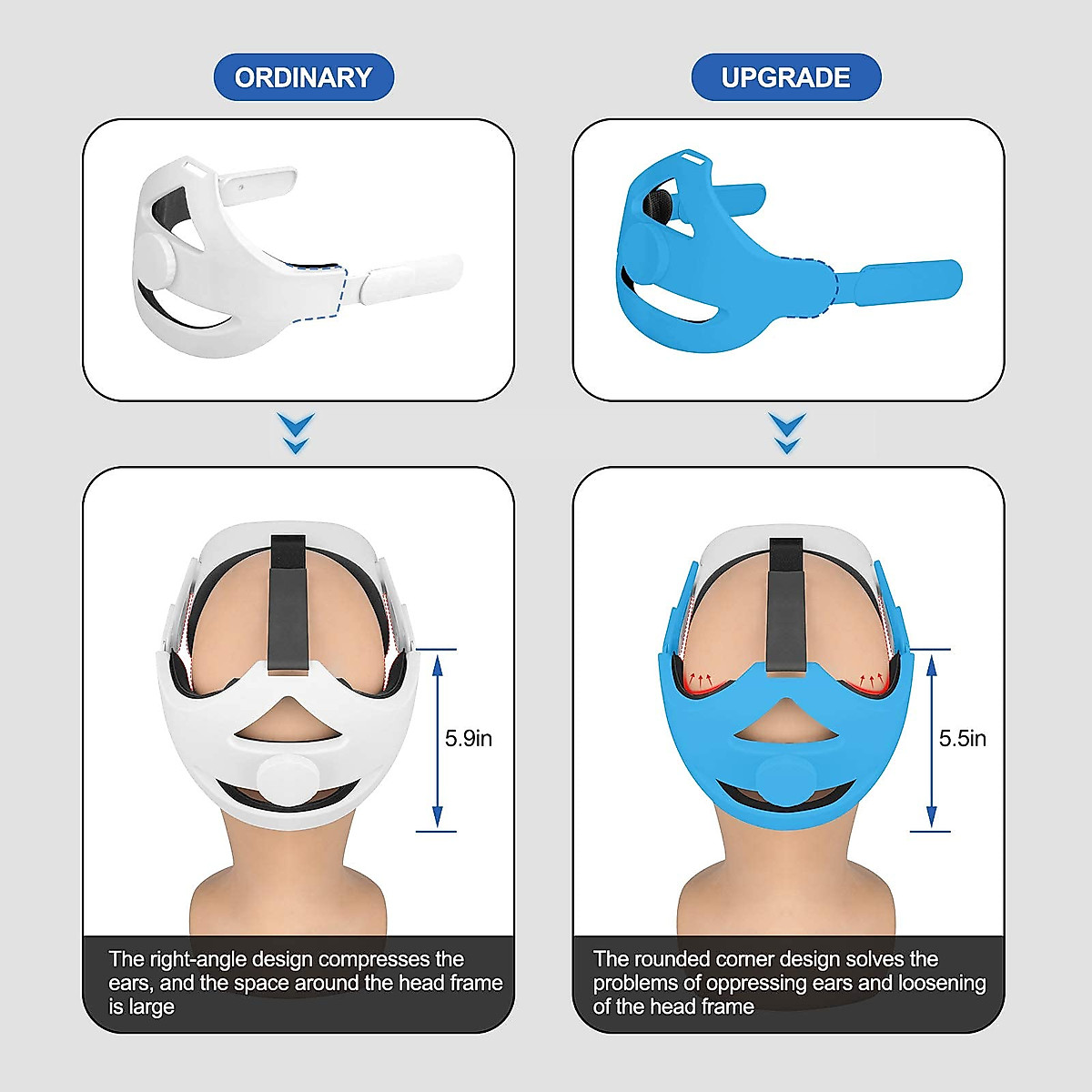 MASiKEN K6 Adjustable Replace Elite Head Strap for Oculus Quest 2, Enhanced Support and Comfort Head Pad Cushion,Reduce Head Pressure,Optimize Interface Fillet and Headstock Angle (Blue)