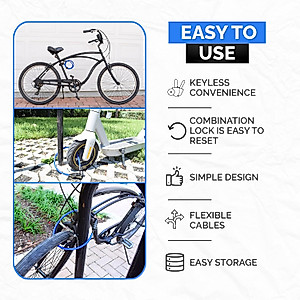 DocksLocks Anti-Theft Security Cable Lock, Blue, 2ft, Combination Lock, Weather Resistant, Portable