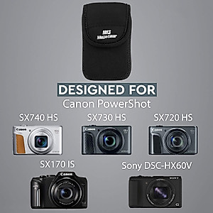 MegaGear MG037 Ultra Light Neoprene Camera Case compatible with Canon PowerShot SX740 HS, SX730 HS, SX720 HS, SX710 HS, SX700 HS, Sony Cyber-shot DSC-HX60V - Black, PU Leather