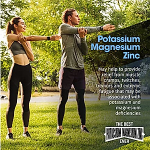 Magnesium Potassium Supplements w/ Zinc - 90 Capsules - Magnesium Potassium Zinc for Vascular Health – High Absorption Vegan Potassium Magnesium Supplement for Leg Cramps and Sleep