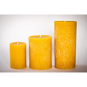 BeeTheLight Beeswax Pillar Candle - 100% Pure Bees Wax - Choose Your Size and Color - 24 Hour Burn Time - 2x3 - Unscented - Natural Light Honey Scent (Rustic Blue, Small)