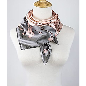 vabovin Elegant 35" Women's Satin Square Silk Feeling Large Neckerchief Fashion Accessory (Pale Pink Plum Blossom)