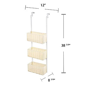 SEI Furniture Over-The- Door 3-Tier Woven Basket Storage, White