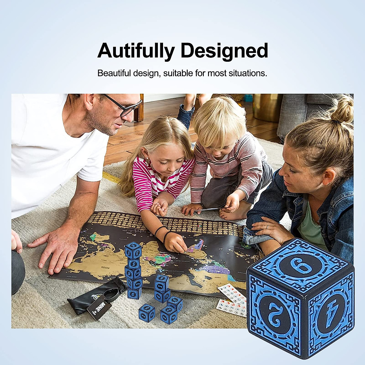 SOONALL 10pcs Dices, 6 Sided Dices with Number 1-6, Square Edged D6 Polyhedral DND Dice Set for Table Board Game(blue)