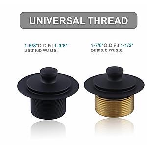 Matte Black Tub Drain and Overflow Kit with Single Hole Overflow Faceplate, Welsan Universal All Metal Lift & Turn Black Bathtub Drain Kit with Fine/Coarse Thread Conversion Twist Trim Kit Assembly