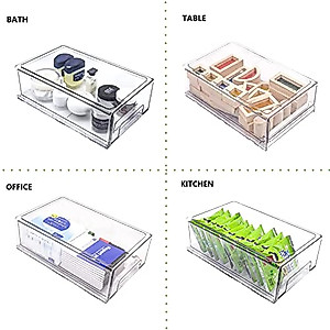 2 Pack Stackable Refrigerator Drawers Pull Out Bins Clear Fridge Drawer Organizer Food Storage Containers Plastic Veggie Fruit Produce Saver for Pantry Kitchen Freezer