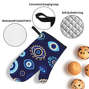 EZDNAGP 4pcs Oven Mitts and Pot Holders Sets Oven Kitchen Gloves Hot Pads for Cooking BBQ Baking Grilling - Magic Evil Eyes