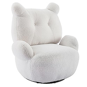 PIRIK 360° Swivel Accent Chair Teddy Short Plush Recliner Chair Particle Velvet Vanity Chair Armchair Swivel Barrel Chair Comfy Cute Chair for Living Room, Hotel, Bedroom, Office, Lounge (White)