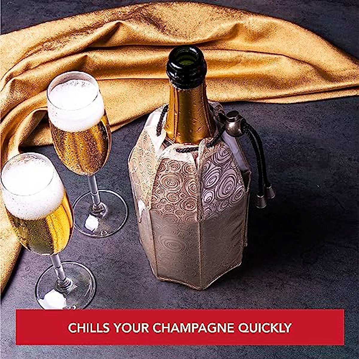 Vacu Vin Active Cooler Champagne Chiller - Reusable, Flexible Wine Bottle Cooler - Platinum, Gold - Champagne Cooler Sleeve For Standard Size Bottles - Insulated Champagne Bottle Chiller to Keep Cold