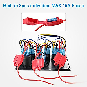 WATERWICH 6 Gang Marine Boat Car Rocker Switch Panel with Led Digital Voltmeter Dual USB Charger Cigarette Power Socket 5 Pin on/Off Switch for RV Vehicle Truck with Night Glow Stickers