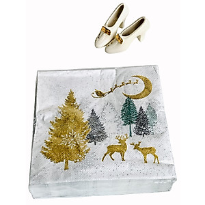 Nantucket 40-ct 13x13 Golden Deer Magic Christmas Napkins | Golden Winter Napkins for brunch party each 6.5''x6.5'' folded, 13''x13'' unfolded 4013315335