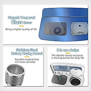 Greenvelly Portable Washing Machine Washer, 17.6 Lbs Small Mini Twin Tub Washer and Dryer Combo, Compact Laundry Clothes Washer, Automatic Wash and Spin Cycle for Apartment RV Dorm Camping (Blue Glass)