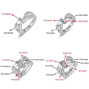 Getname Necklace Personalized 1-8 Birthstone Rings 925 Sterling Silver Heart Custom Engraved Name Ring Wedding Family Mother Days Birthday Aniversary Jewelry Gifts for Women Grandma Mom Her Daughter