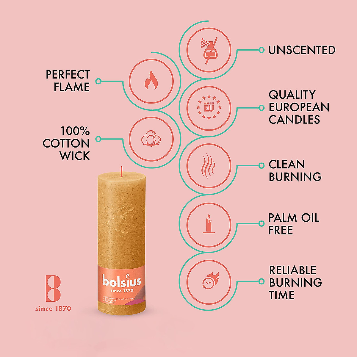 BOLSIUS 4 Pack Yellow Rustic Pillar Candles - 2.75 X 7.5 Inches - Premium European Quality - Includes Natural Plant-Based Wax - Unscented Dripless Smokeless 85 Hour Party Décor and Wedding Candles
