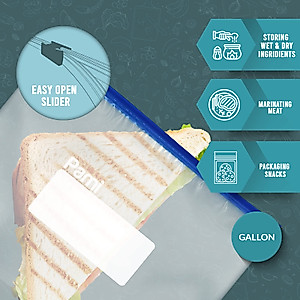 PAMI Freezer Slider Gallon Bags [40 Pieces] - Leakproof Food Storage Freshness-Lock Bags With Expandable Bottom- Food-Safe Slider Zipper Bags