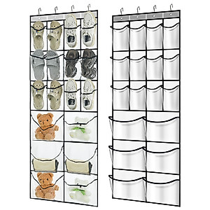 Windyun 2 Pcs 36 Pockets over Door Shoe Organizer Large Hanging Clear Shoes Holder with Hooks for Shoes Sneakers Closet Bedroom, Each with 12 Mesh Pockets and 6 Large Mesh Storage Various Compartments