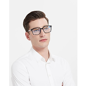 JFXQDR Men's Blue Light Blocking Glasses, Fake Square Computer Screen Eyeglasses Anti Eyestrain & UV Glare RF6201 (Bright Black Frame Gun Temple)