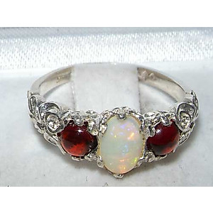 LetsBuyGold 925 Sterling Silver Natural Opal and Garnet Womens Promise Ring - Size 5.5