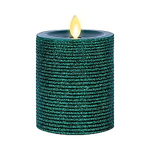 Luminara Realistic Artificial Flame Horizontal Green Metallic Glitter Candle (3 x 4.5-inch) Moving Flame LED Battery Operated Lights - Unscented - Remote Sold Separately