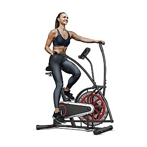 Goplus Air Bike, Fan Exercise Bike with Unlimited Resistance, Clear LCD Display, Tablet Holder, Adjustable Seat and Built-in Wheels, Fan Cycling Bike for Home Cardio Training